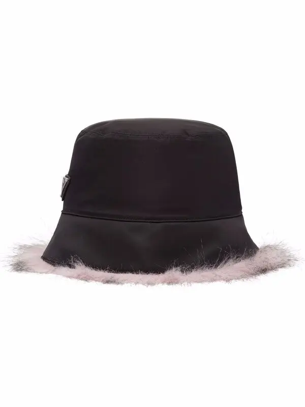 Prada Re-nylon Faux-fur Trim Bucket Hat - Black