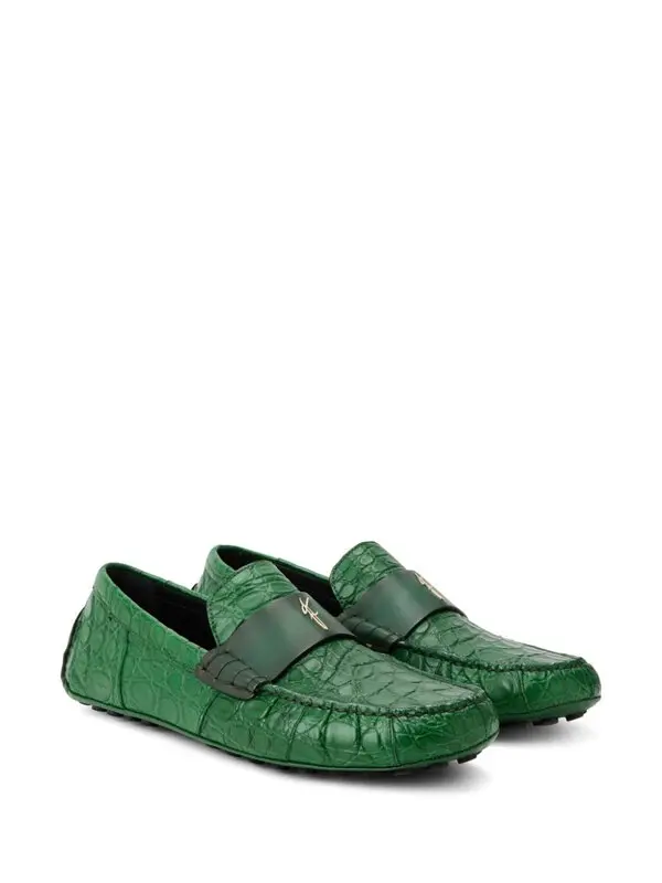 FERRAGAMO Embossed Crocodile Effect Leather Loafers