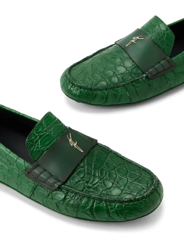 FERRAGAMO Embossed Crocodile Effect Leather Loafers