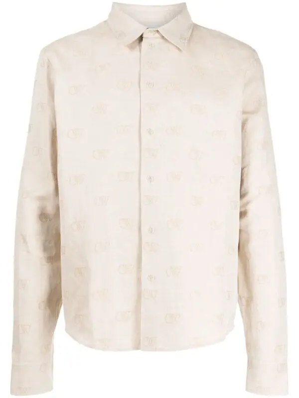 Off-White Logo-jacquard Cotton-linen Shirt
