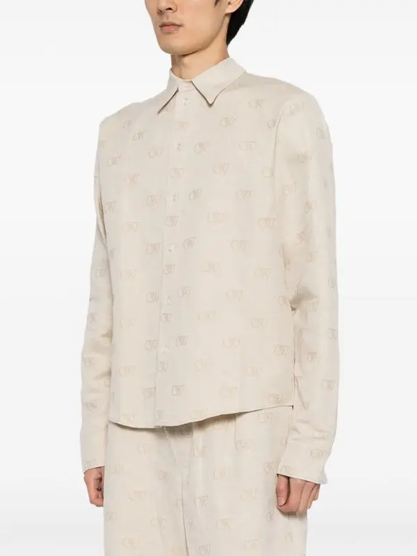 Off-White Logo-jacquard Cotton-linen Shirt