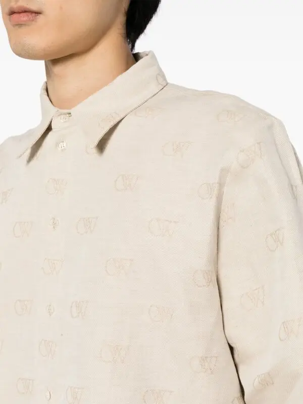 Off-White Logo-jacquard Cotton-linen Shirt