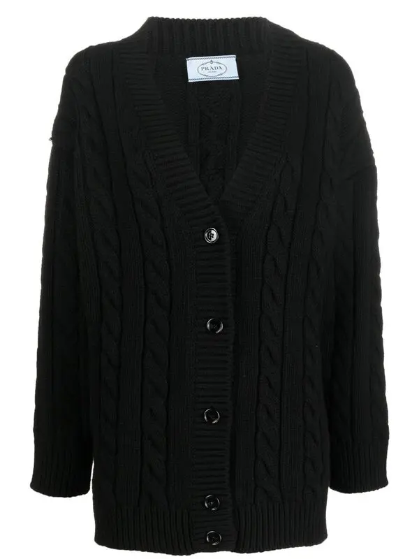 Prada V-neck Cable-knit Cardigan