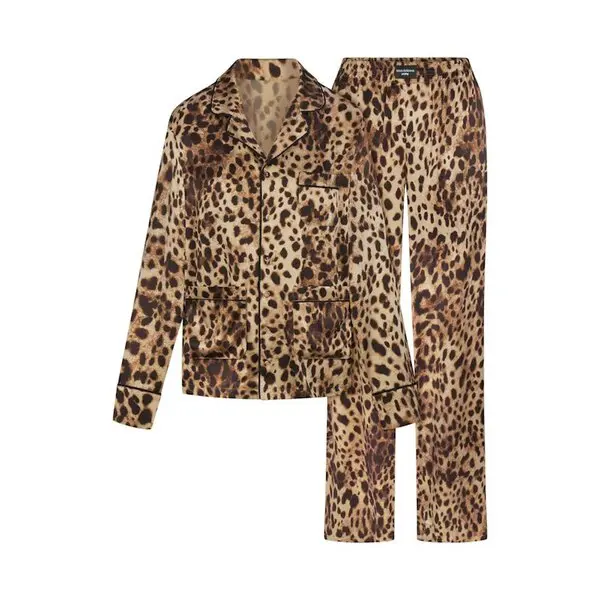 SKIMS X Dolce&gabbana Silk Long Sleeve Sleep Set - Leopard