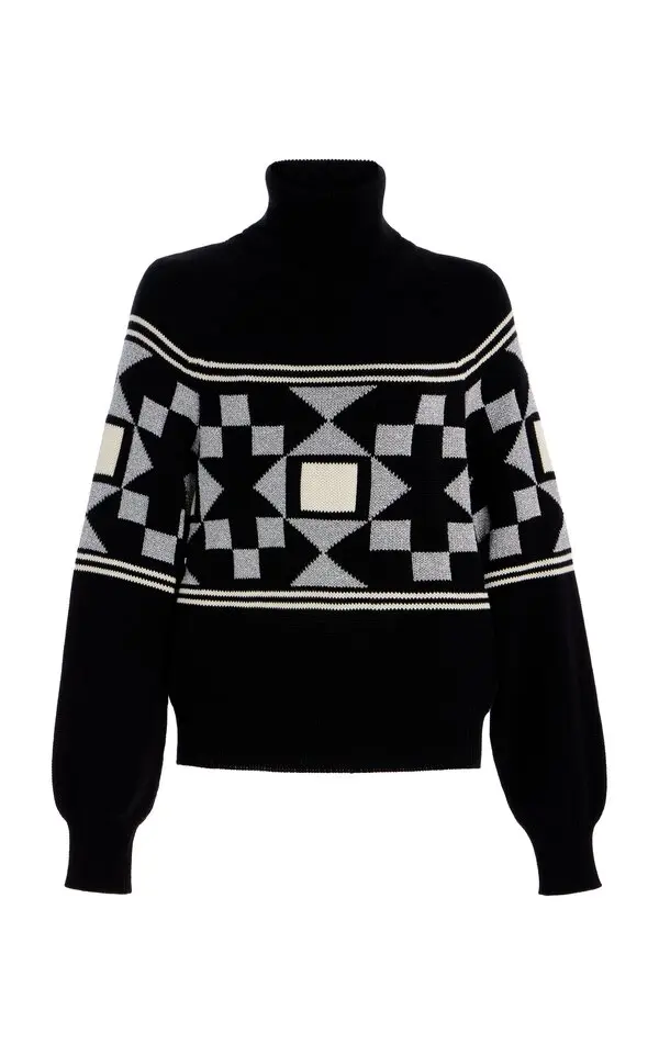 HIGH SPORT Lara Fair Isle Cotton-blend Turtleneck Sweater - Black
