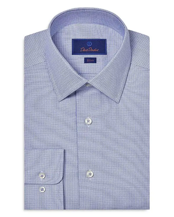 David Donahue Slim Fit Printed Dobby Dress Shirt - Blue
