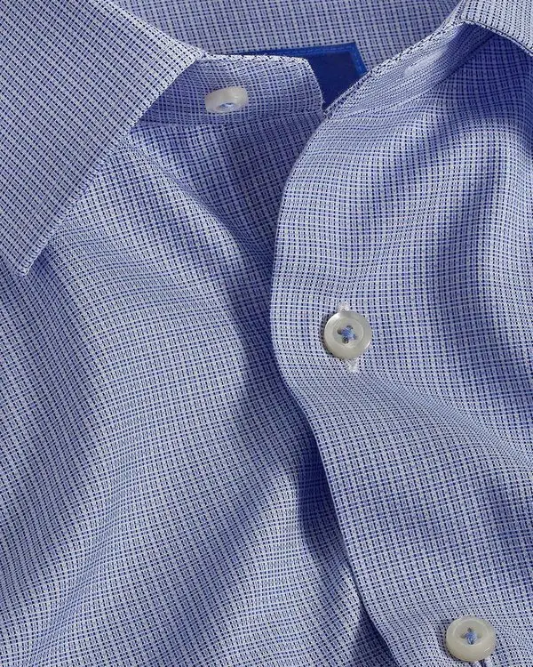 David Donahue Slim Fit Printed Dobby Dress Shirt - Blue
