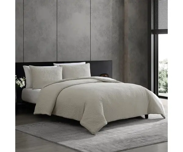 Vera Wang Puckered Textured 3 Piece Comforter Set - Silver Leaf