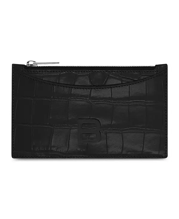 Balenciaga Hourglass Long Coin And Card Holder Crocodile Embossed - Black