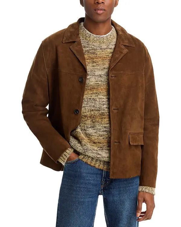 FRAME Regular Fit Suede Jacket - Dark Camel
