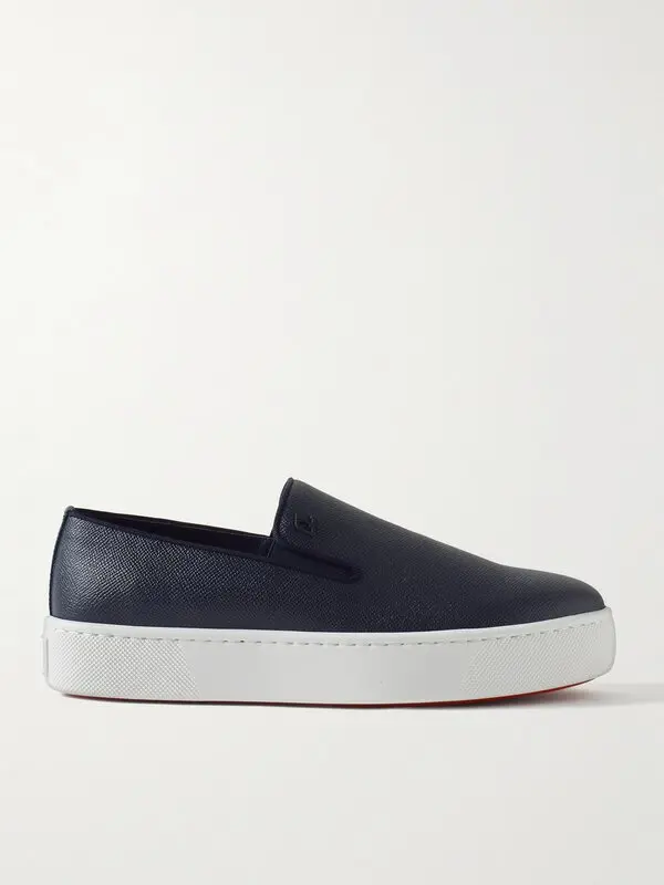 CHRISTIAN LOUBOUTIN Boatissimo Cross-grain Leather Slip-on Sneakers