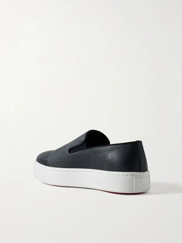 CHRISTIAN LOUBOUTIN Boatissimo Cross-grain Leather Slip-on Sneakers