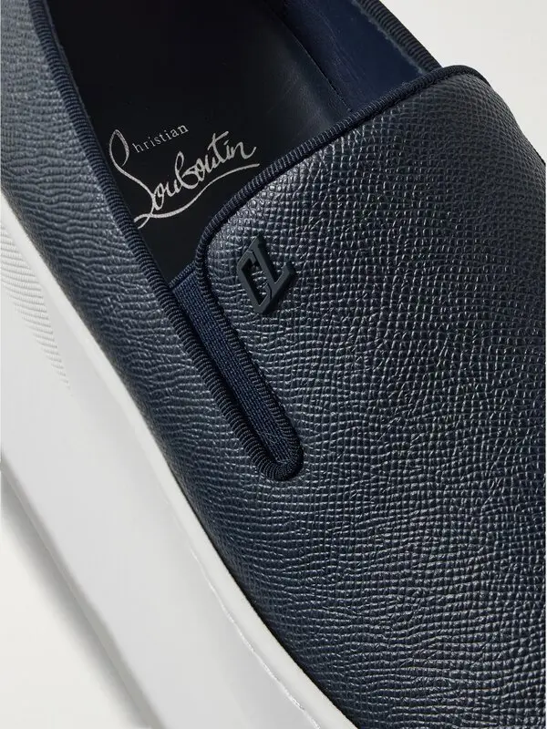 CHRISTIAN LOUBOUTIN Boatissimo Cross-grain Leather Slip-on Sneakers