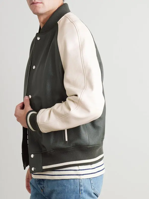 Mr P. Full-grain Leather Varsity Jacket