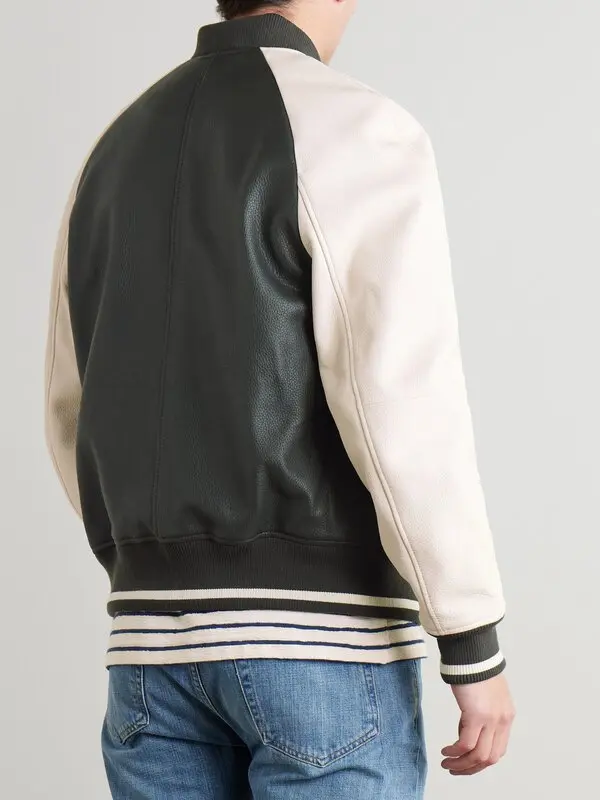Mr P. Full-grain Leather Varsity Jacket
