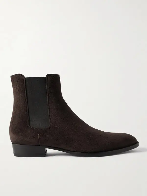 Saint Laurent Wyatt Suede Chelsea Boots - Brown