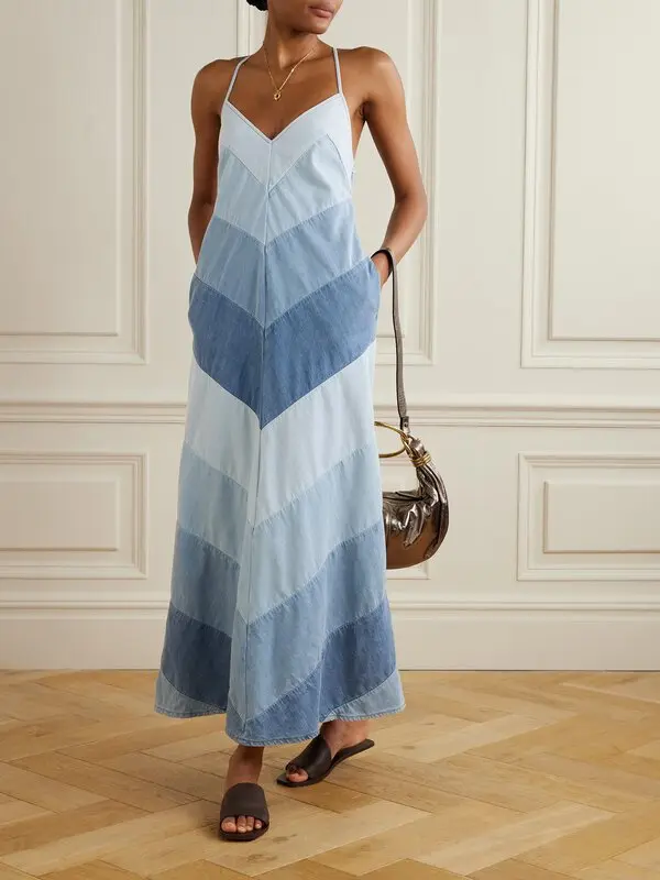 Zimmermann Tallow Paneled Denim Maxi Dress