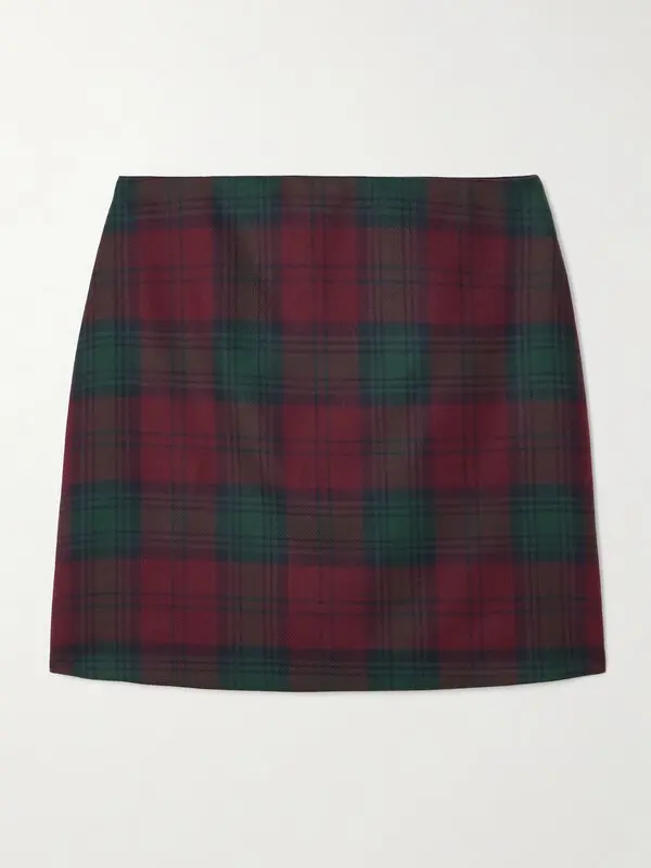 BLAZÉ MILANO Coci Checked Wool Mini Skirt With Velvet Trim