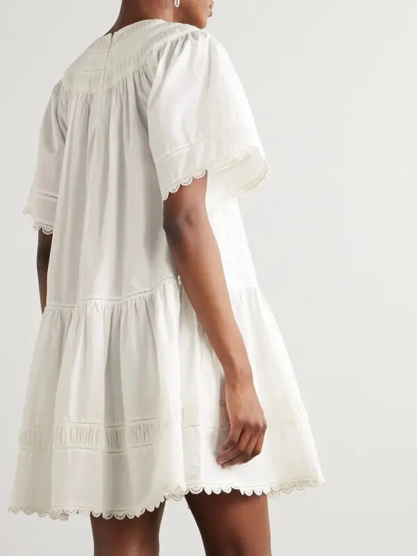 Ulla Johnson Oumi Crochet And Chiffon-trimmed Poplin Mini Dress