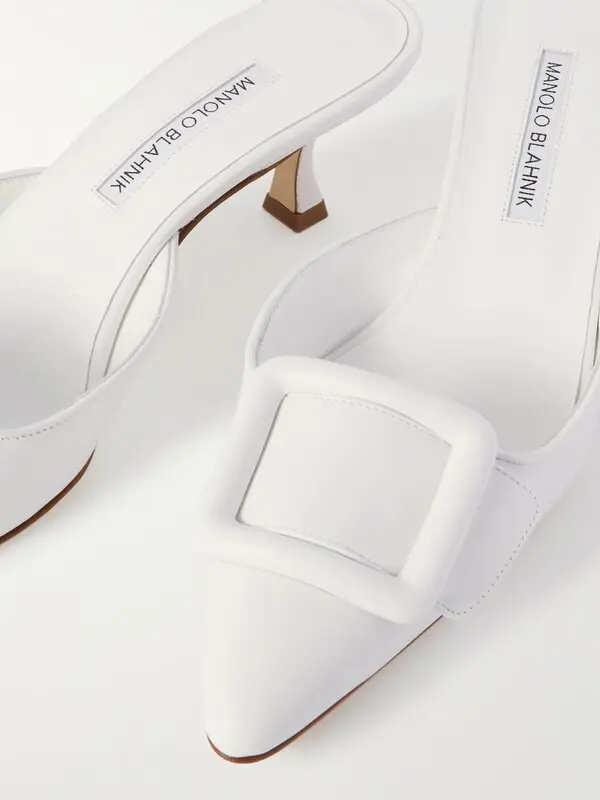 Manolo Blahnik Maysale 50 Leather Mules - White