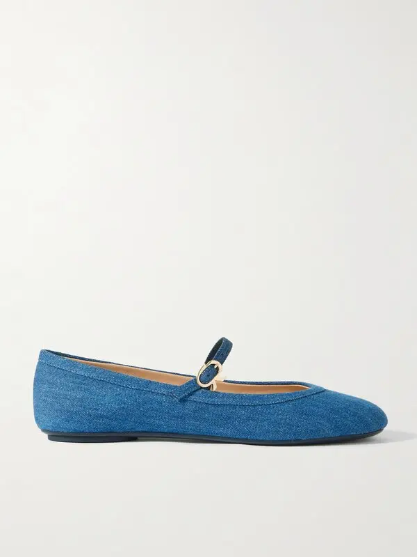 GIANVITO ROSSI Carla Denim Mary Jane Ballet Flats - Blue