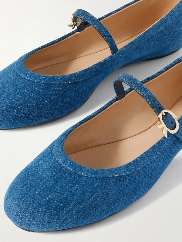 GIANVITO ROSSI Carla Denim Mary Jane Ballet Flats - Blue