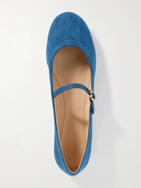 GIANVITO ROSSI Carla Denim Mary Jane Ballet Flats - Blue