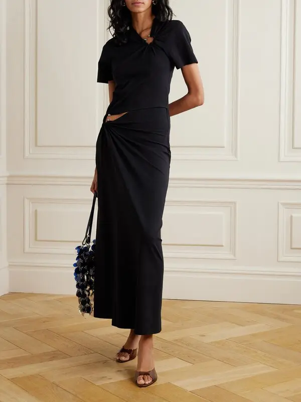 Rabanne Embellished Cutout Jersey Maxi Dress