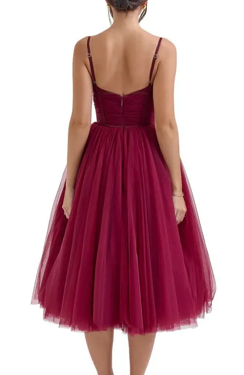 House Of Cb Countess Tulle Midi Dress - Cabernet