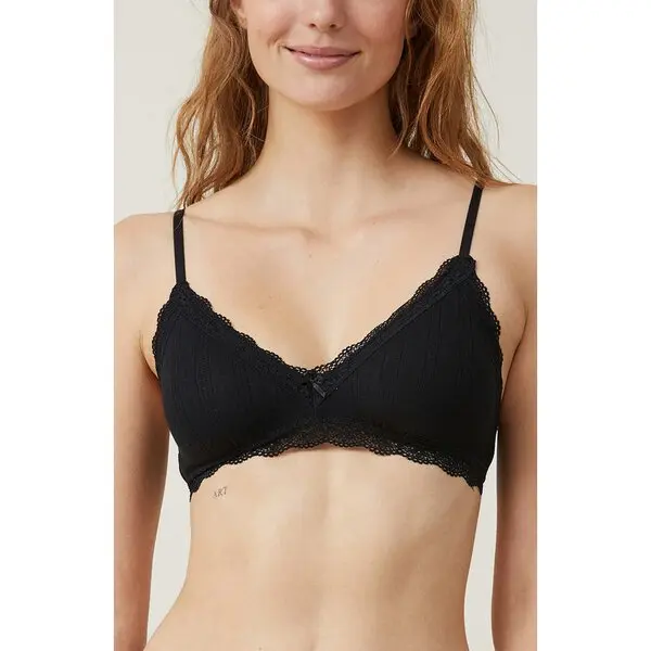 Cotton:on Cotton Lace Triangle Padded Bralette - Black