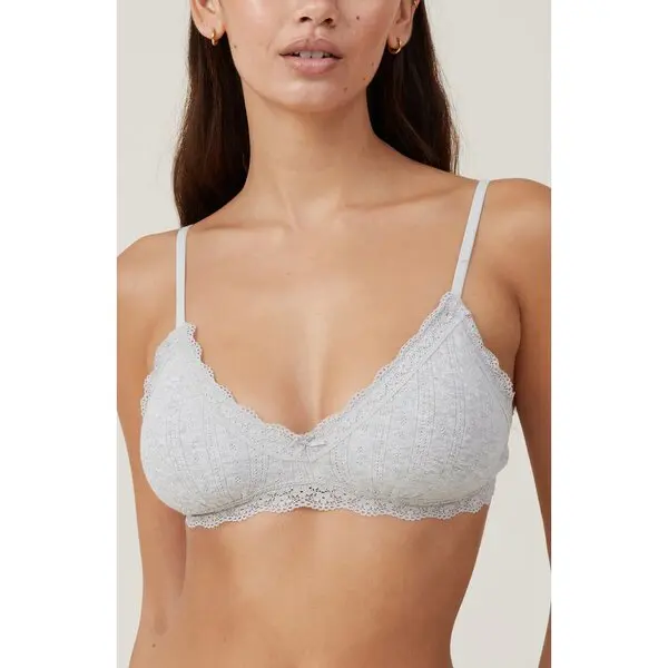 Cotton:on Organic Cotton Lace Triangle Padded Bralette - Grey Marle