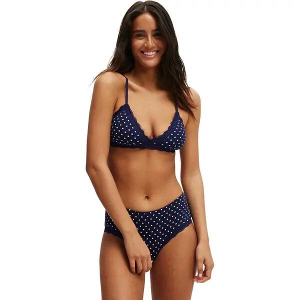 Cotton:on Organic Cotton Lace Triangle Padded Bralette - Stacy Polka Dot Navy