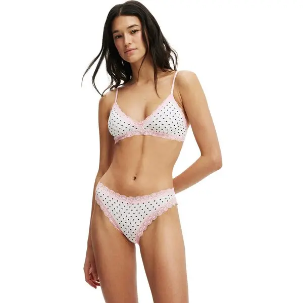 Cotton:on Organic Cotton Lace Triangle Padded Bralette - Stacy Polka Dot White