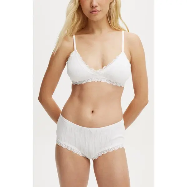Cotton:on Organic Cotton Lace Triangle Padded Bralette - White
