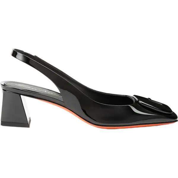 Santoni Patent Leather Slingback Block Heel - Black
