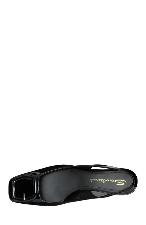 Santoni Patent Leather Slingback Block Heel - Black