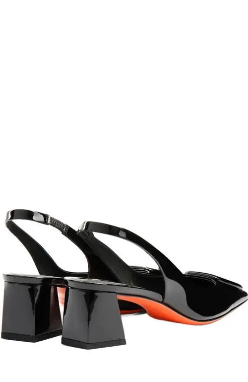 Santoni Patent Leather Slingback Block Heel - Black