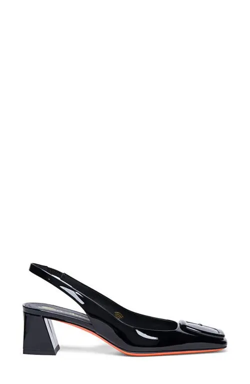 Santoni Patent Leather Slingback Block Heel - Black