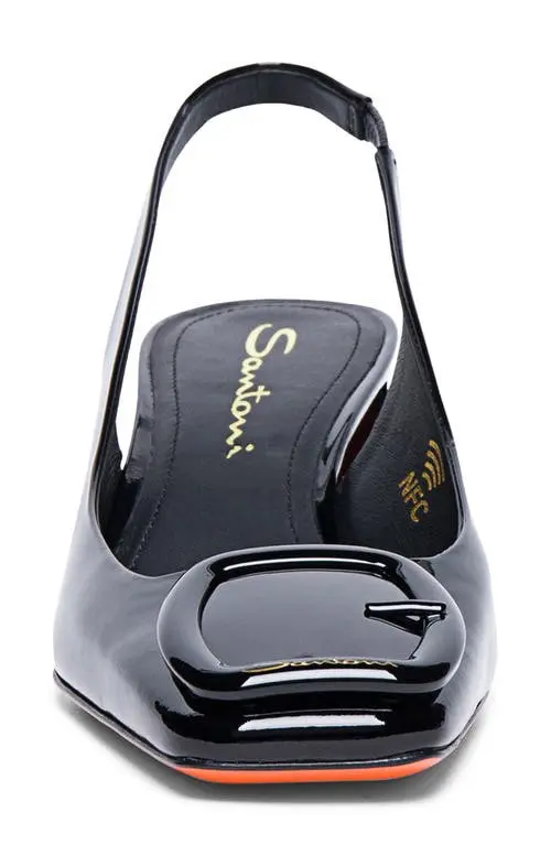 Santoni Patent Leather Slingback Block Heel - Black