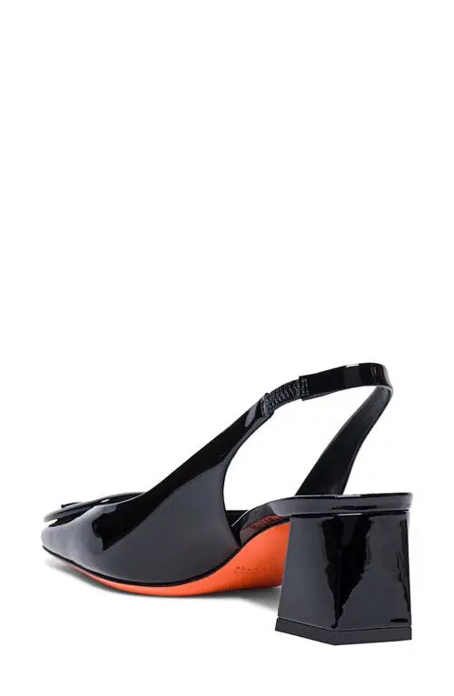Santoni Patent Leather Slingback Block Heel - Black