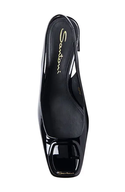 Santoni Patent Leather Slingback Block Heel - Black