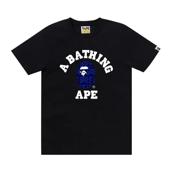 A BATHING APE Logo Monogram College Tee - Black