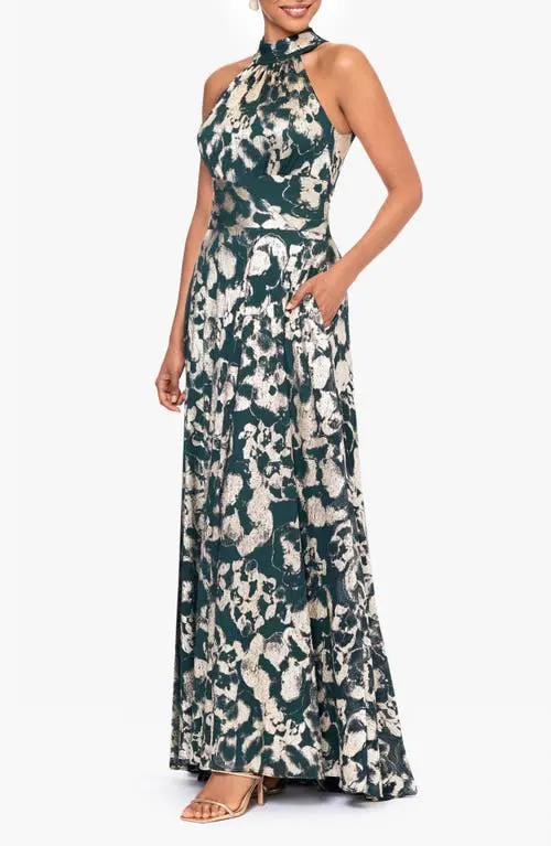 green floral high neck dress Hyacinth House Forest Green Floral Bennett Maxi Dress Forest Green Floral / XS