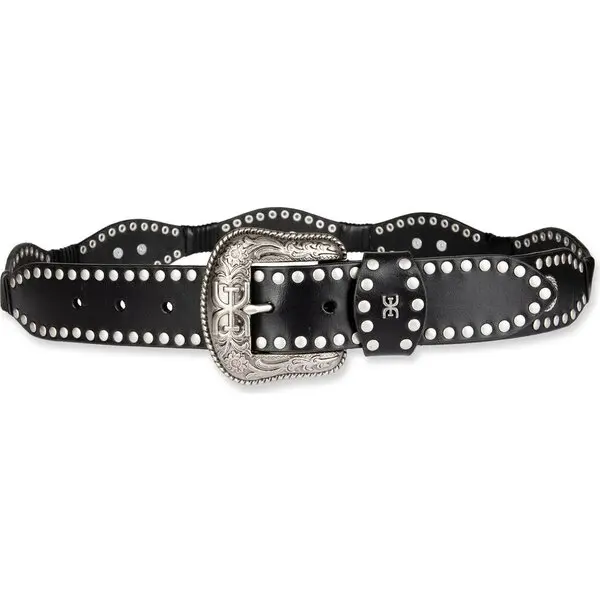 Sam Edelman Studded Scallop Leather Belt - Black