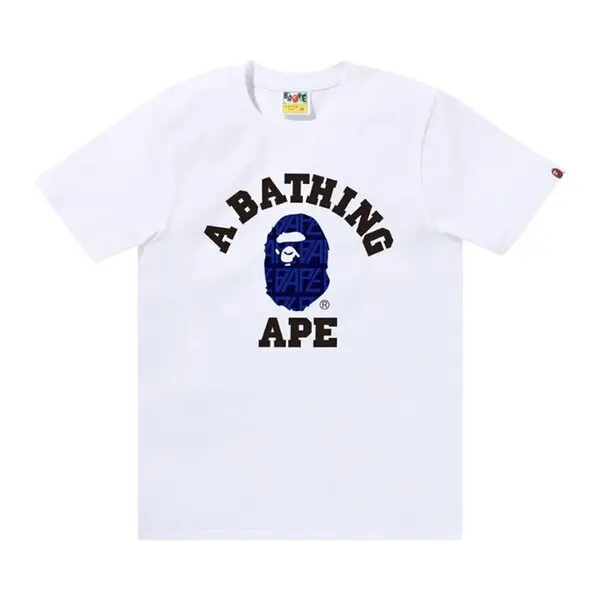 A BATHING APE Logo Monogram College Tee - White