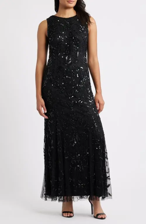 Pisarro Nights Beaded Sleeveless Gown - Black