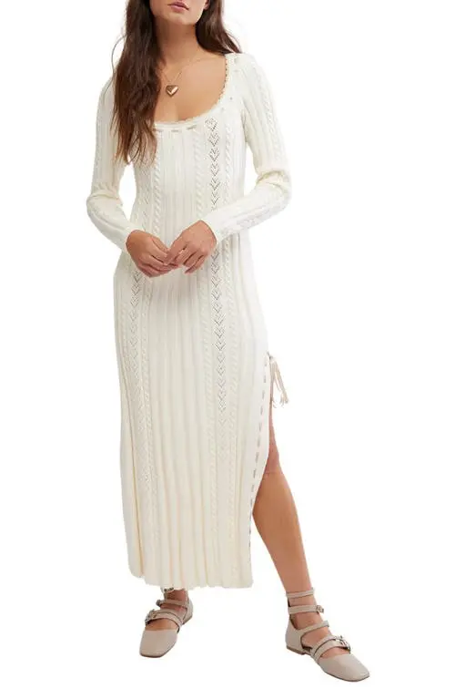 Free People Heart Of Gold Cable Knit Maxi Sweater Dress In Egret - 50% Off  | Editorialist