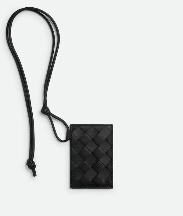 BOTTEGA  VENETA Intrecciato Badge Holder - Black