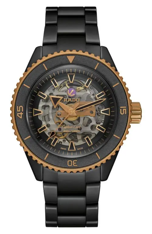 RADO Captain Cook High Tech Ceramic Skeleton Bracelet Watch - Black