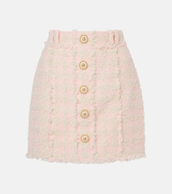 Balmain Checked Tweed Miniskirt - Pink